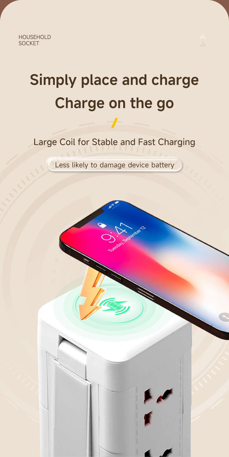 Wireless Charger Tower Extension Plug Tower Socket with USB+Type C ...
