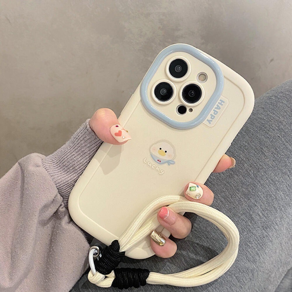 Cartoon Duck Phone Case with Woven Lanyard for IPhone 15 14 13 12 11 ...