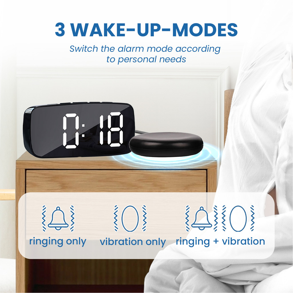 LED Vibration Digital Alarm Clock Heavy Sleepers Deaf Hearing Aid ...