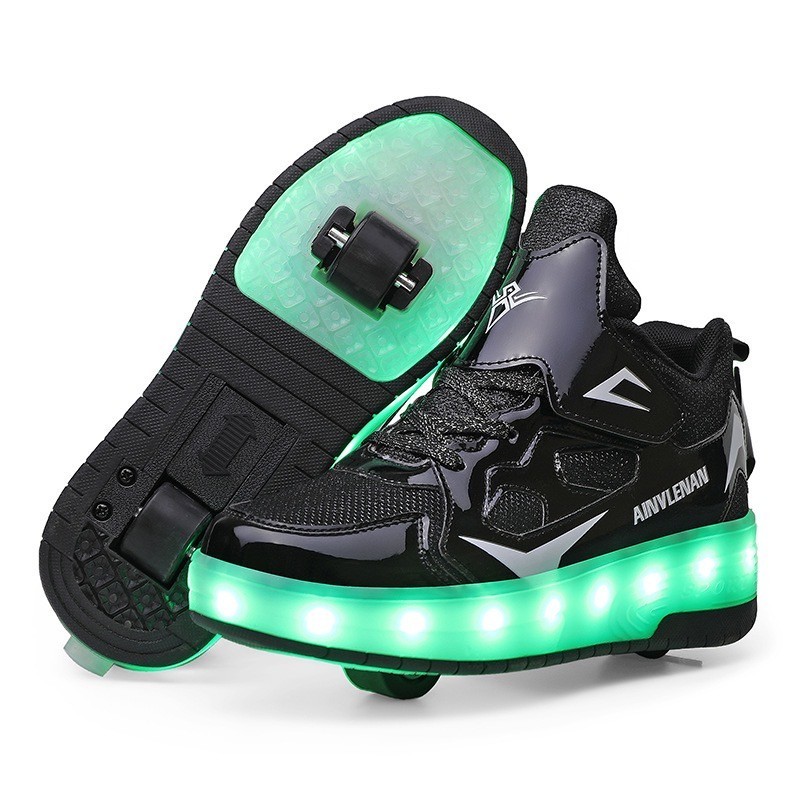 [Free Cable] Kasut Roda 4Y+ LED Double Roller USB Smart Black ...