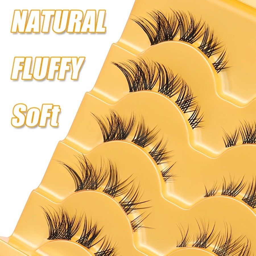 5 Pairs False Cat Eyelashes With Transparent Stem Natural And Long ...