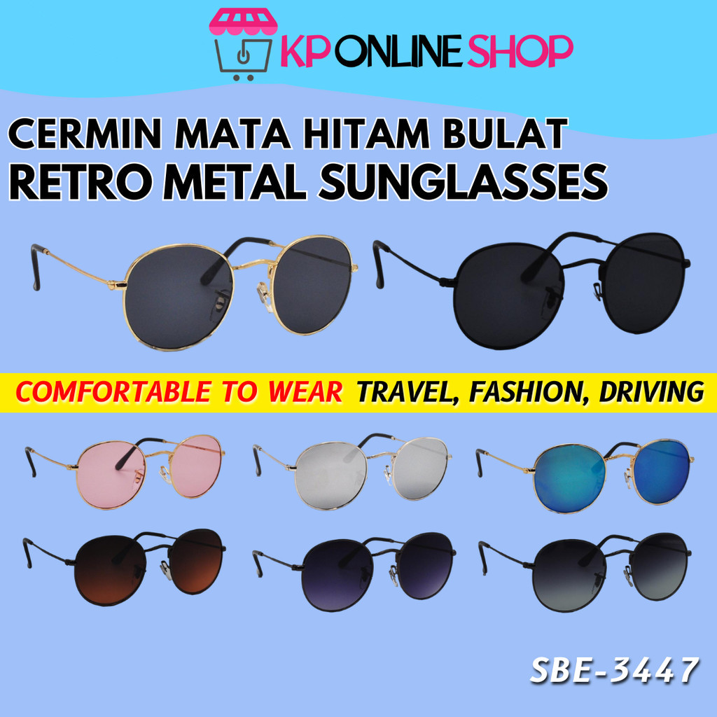 SPEK MATA HITAM BULAT CLASSIC VINTAGE SUNGLASSES ROUND METAL FRAME ...