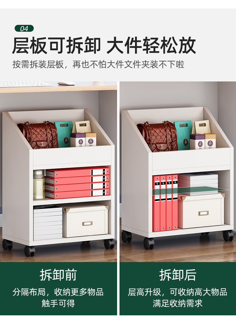 Small Bookshelf Under The Desk Book Storage Mobile With Wheels Office ...