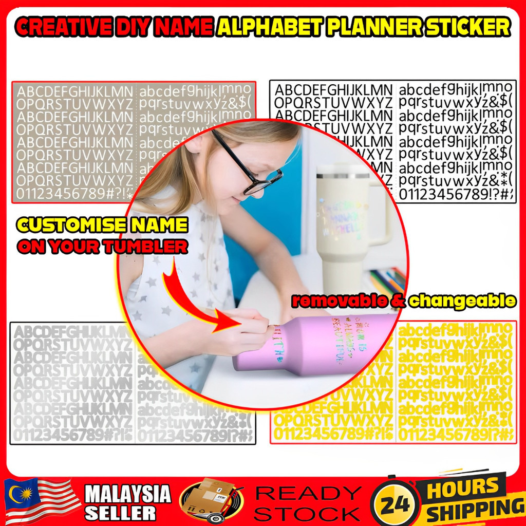 Creative DIY Name Alphabet Planner Stickers For Tumbler Cup Water ...