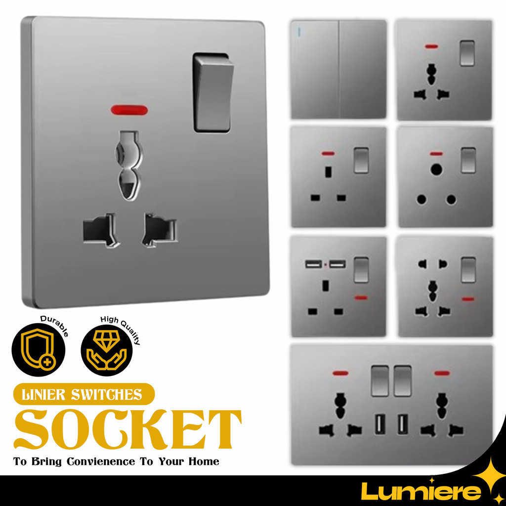 LUMIERE 13A Switch Socket Outlet Power LINIER Wall Plug ULTRA SLIM ...