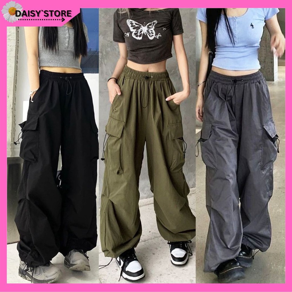 M01 DAISY Khaki Wide Tube Drawstring Drawstring Pants Retro Style For ...