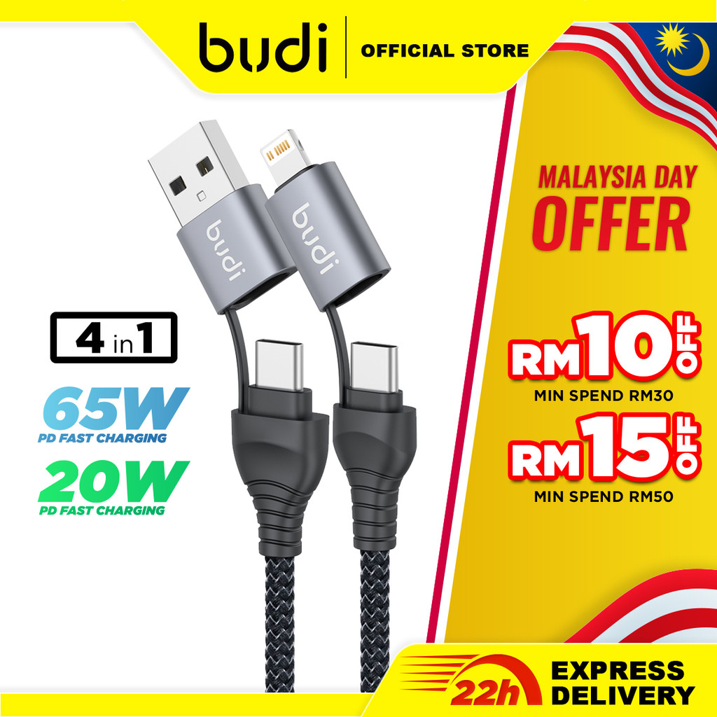 Budi 4 IN 1 65W / 20W PD Multi Function Cable Type C Data USB Cable ...