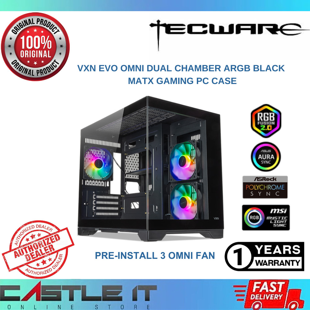 Tecware VXN EVO OMNI DUAL CHAMBER ARGB Black MATX Gaming PC Casing Case ...