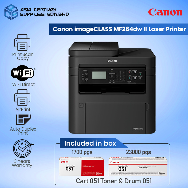 Canon imageCLASS MF264dw II Wireless 3-in-1 Monochrome Multifunction ...