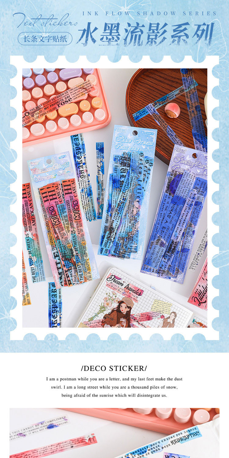 Journamm 30Pcs Long Text Stickers PET Material Creativity Scrapbook ...