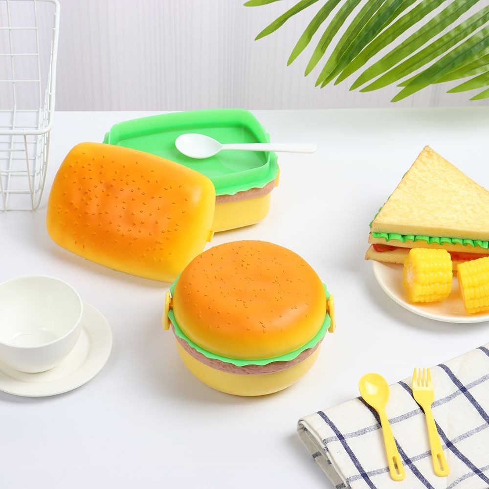Creative Hamburger Shaped Lunch Box Cute Double Layer Bento Boxes for ...