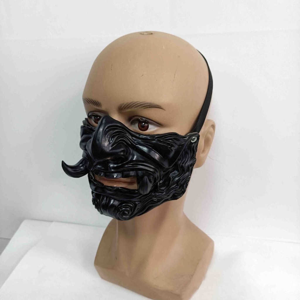 Produk baru Prajna separuh muka topeng hitam samurai topeng muka ...