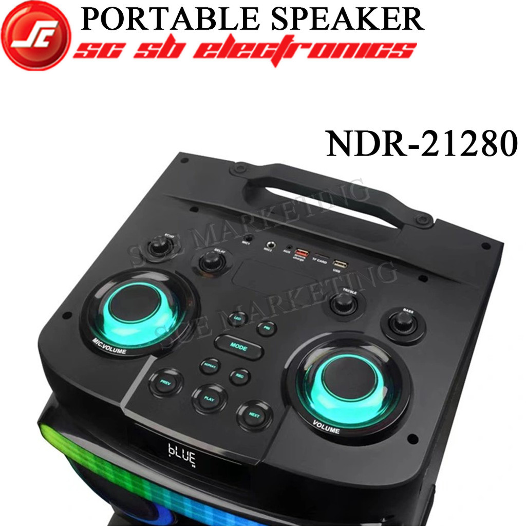 NDR-21280 DUAL 12-INCH POWER PARTY SPEAKERS WITH DUAL WIRELESS MICROPHONES | Shopee Malaysia