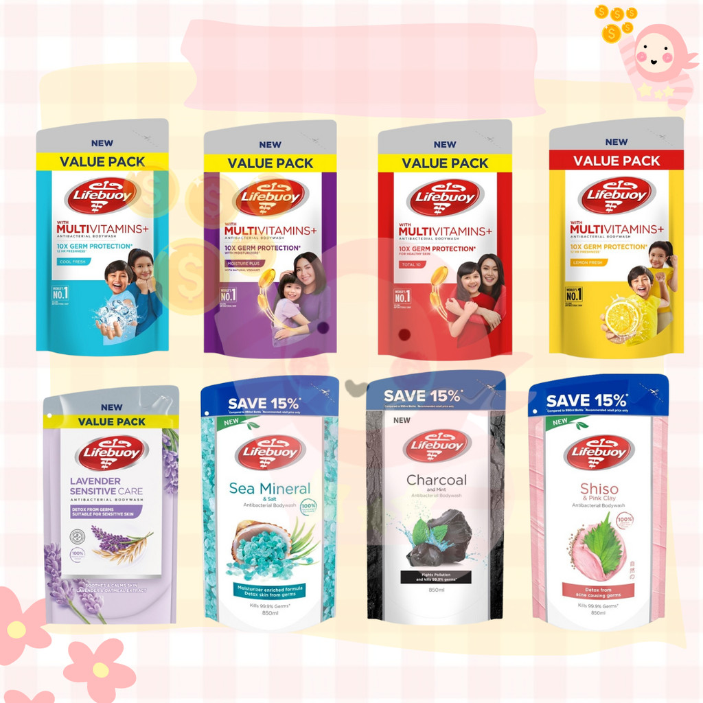 Lifebuoy Clini-Shield Bodywash Refill Shower Gel, Body Sea Mineral Shiso Pink Clay Body Wash ...