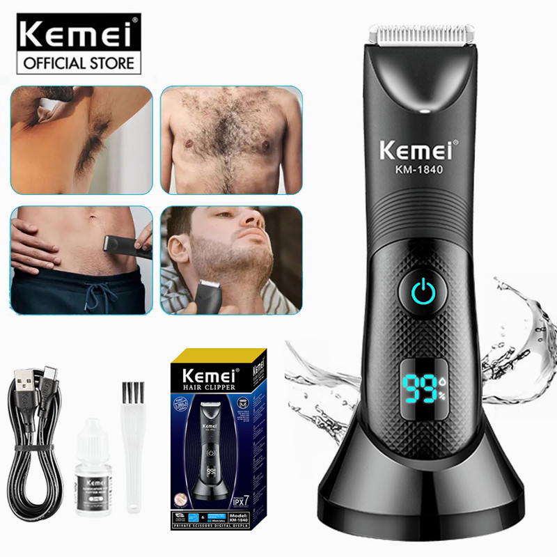 Kemei KM-1838 Groin Area Hair Trimmer Waterproof Wet Dry Clippers Pubic Armpit Body Hair Razor ...