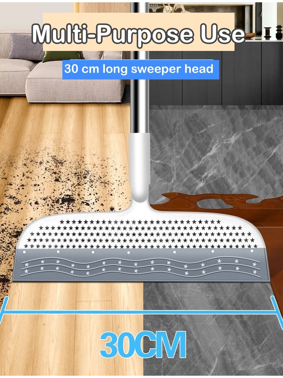 BEULIFE Rotatable Magic Broom Sweeper Silicone Wiper Floor Window ...