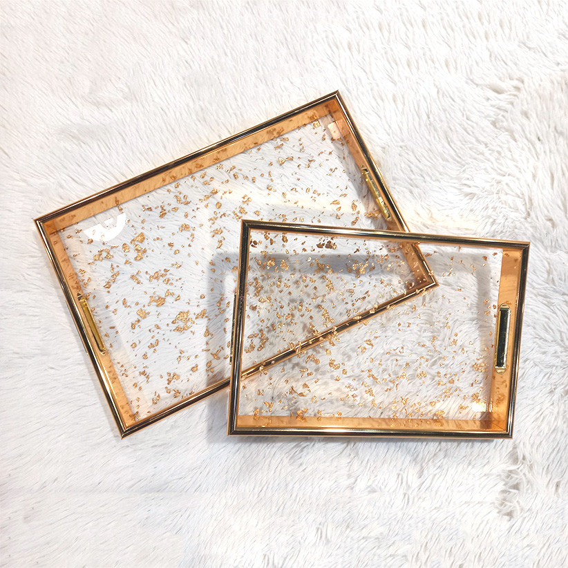 Romantika GOLD ARCYLIC TRAY 2 Size Serving Tray Plastic Frame Clear ...