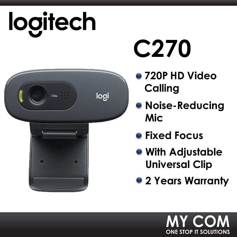 Logitech C270 720p HD Webcam With Universal Mounting Clip Fits Laptop ...