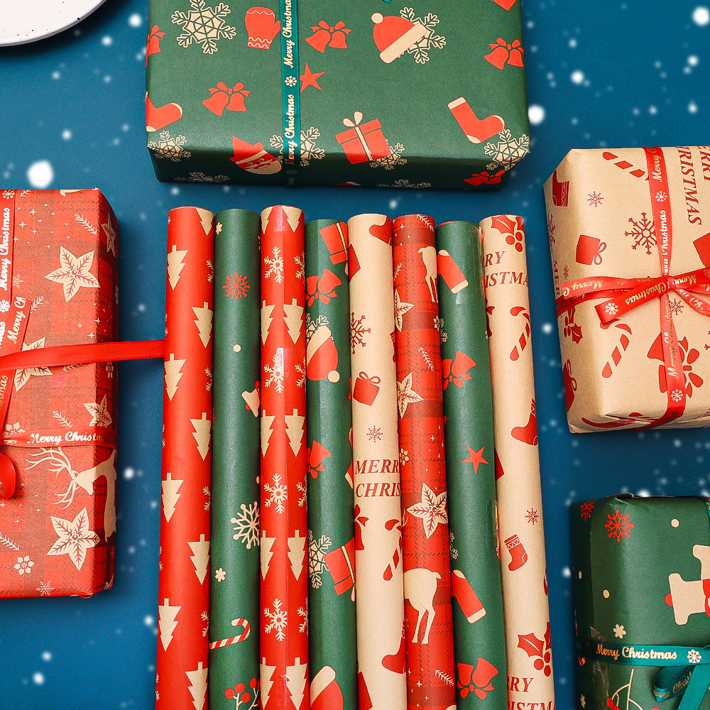 4 Pcs/ Kit Romantic Christmas Tree Snowflake Pattern Packaging Paper ...