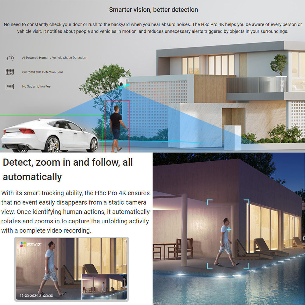 Ezviz H8C Pro 8MP 4K Pan/Tilt Two Way Talk Color Night Vision ...