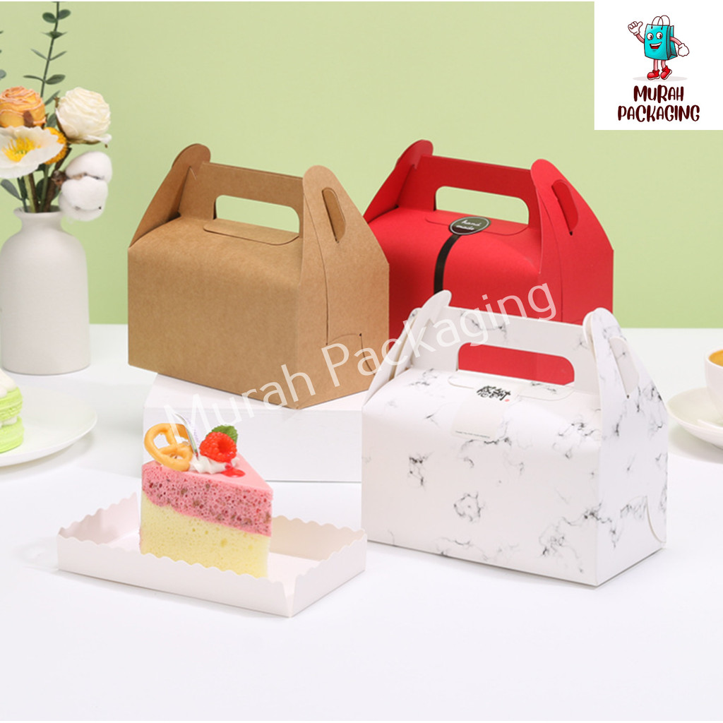 Slice Cake Box With Handle (Kraft / Marble) / Mousse Pastry Cake box ...