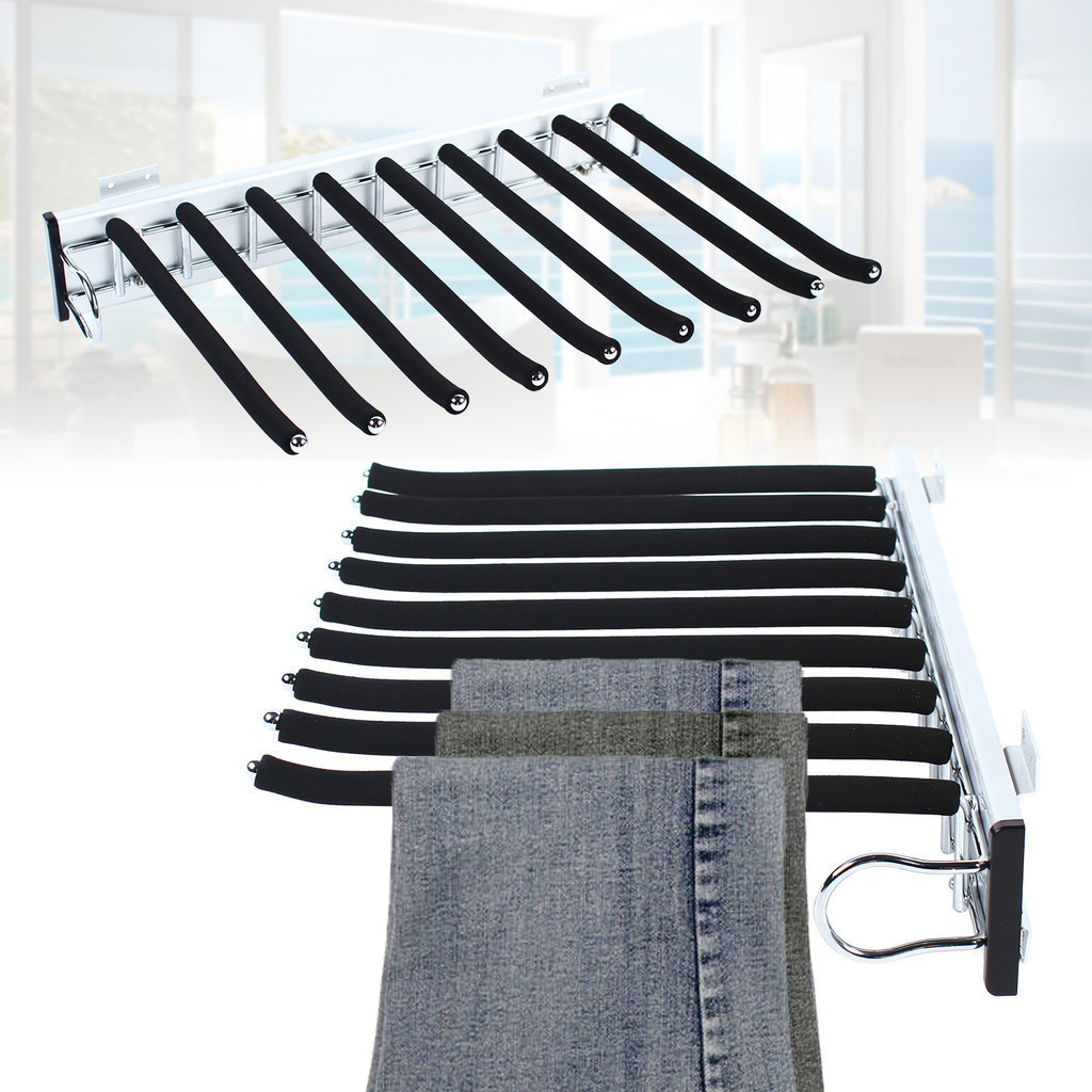 Household Pull Out Wardrobe Trouser Rack 9 Scarf Holder Hanger Rail ...