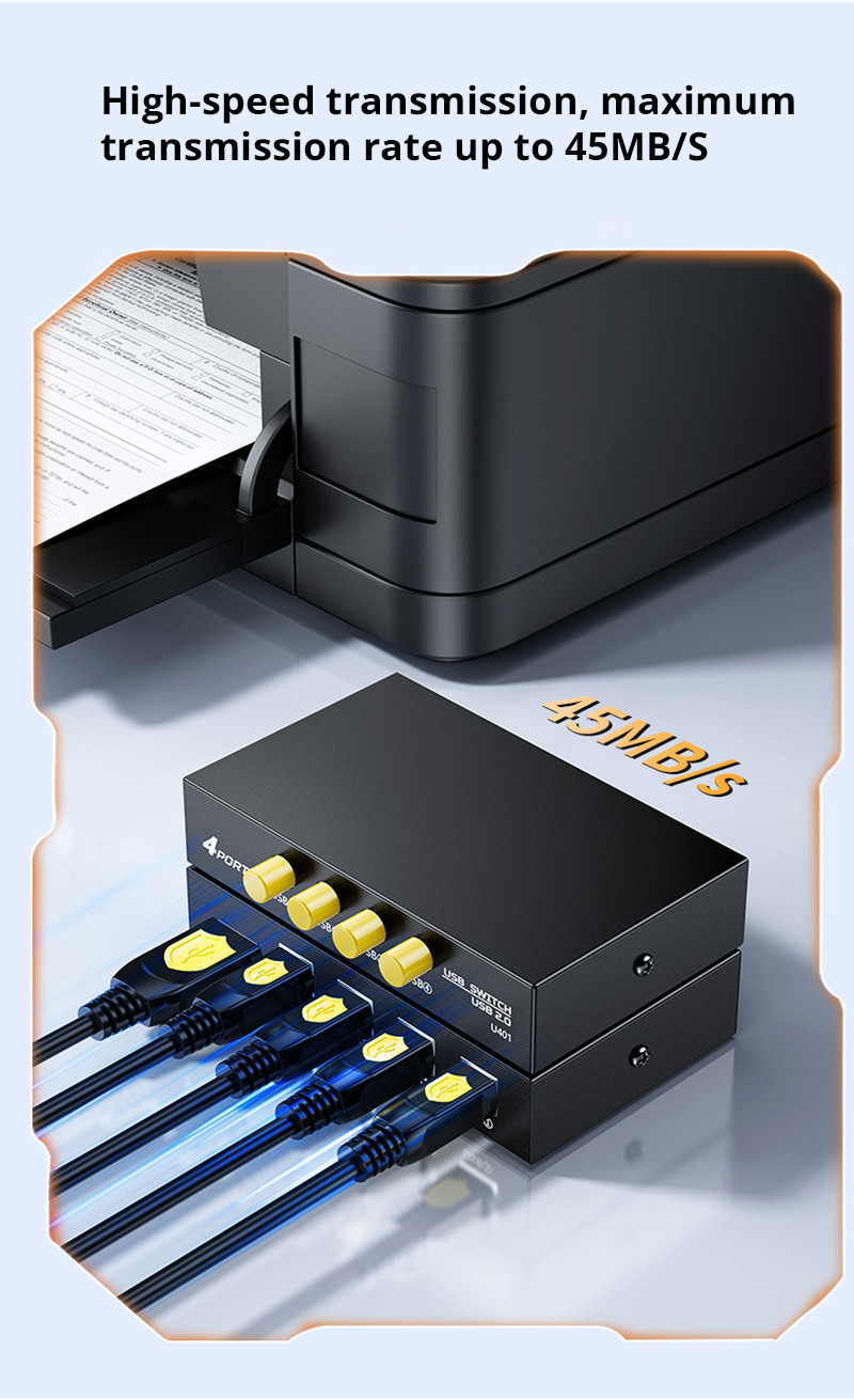 USB Print Sharer Switch 4 In 1 Out USB Auto Printer Sharer Splitter For ...