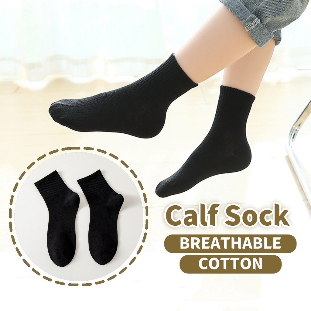 (1 PAIR) Unisex Basic Mid-Calf Socks Plain Color Stokin Comfortable ...