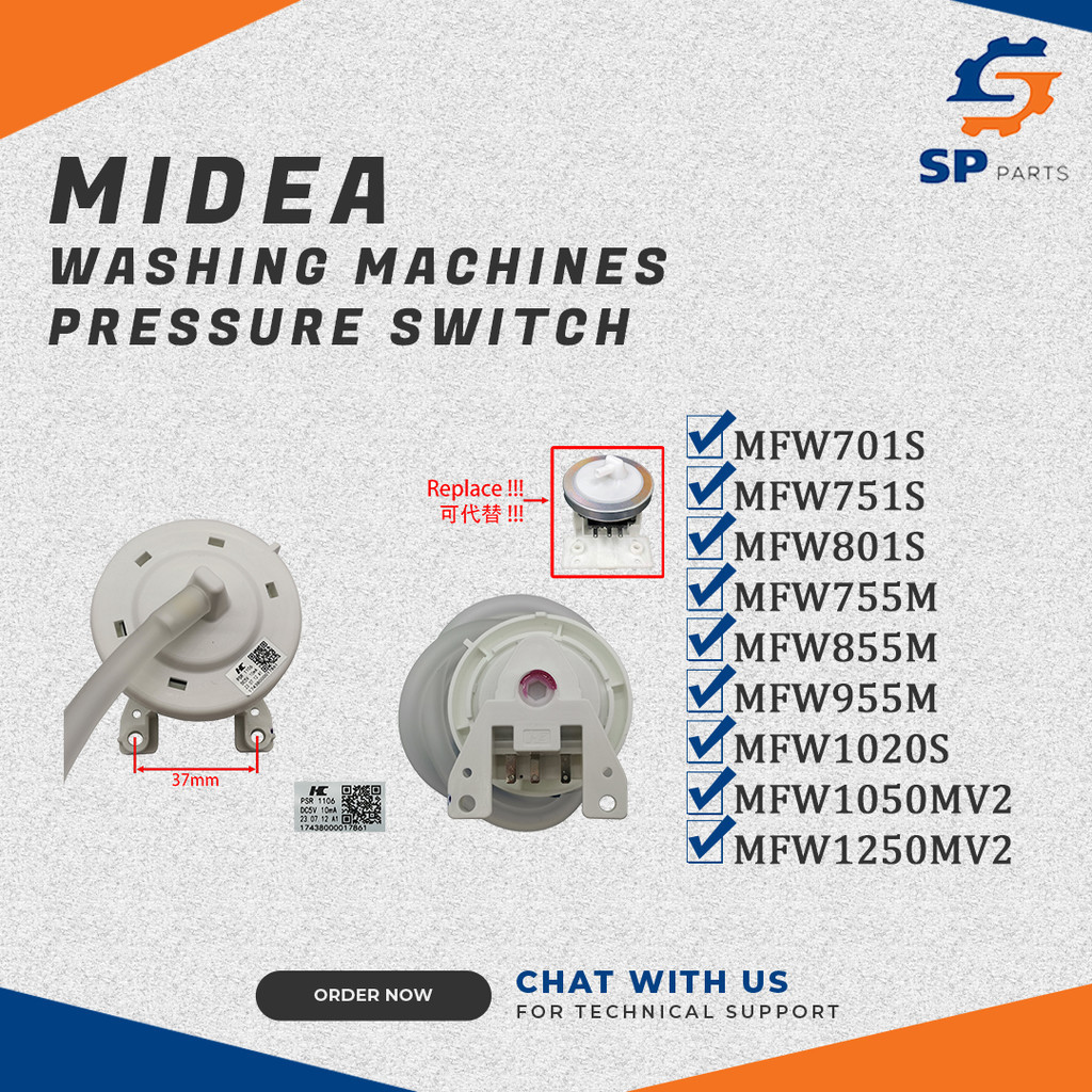 MIDEA WASHING MACHINES PRESSURE SWITCH – MFW701S/MFW751S/MFW801S ...