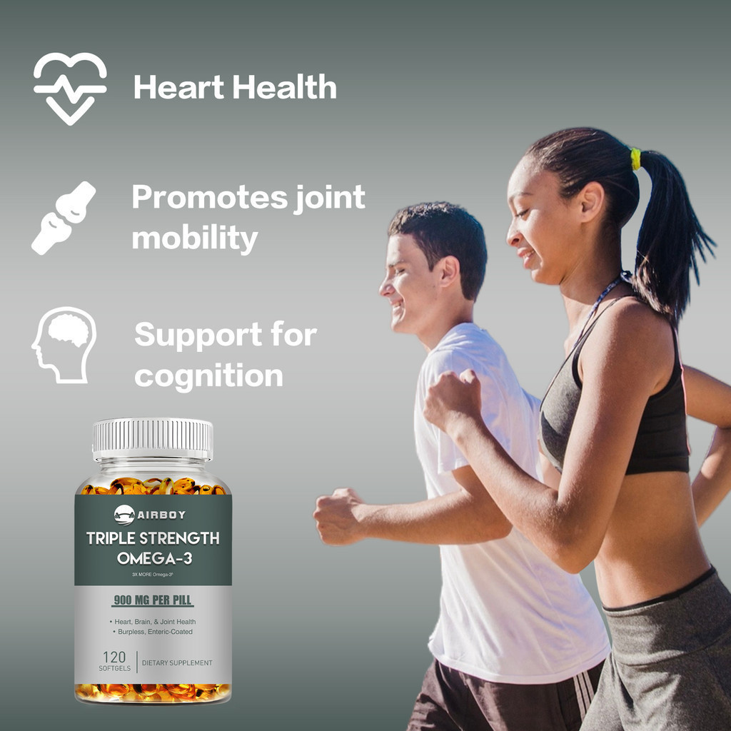 AIRBOY Omega 3 Fish Oil, Triple Strength OMEGA-3, 900 mg Per Caplet ...
