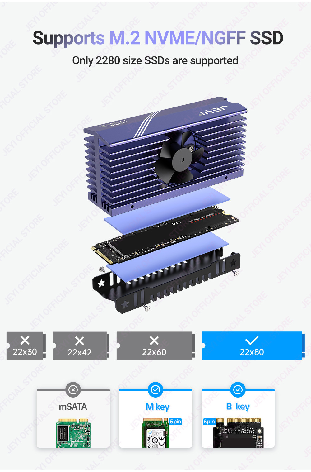 JEYI M.2 SSD Heatsink With silent fan 2280 NVME NGFF Radiator Magnesium ...