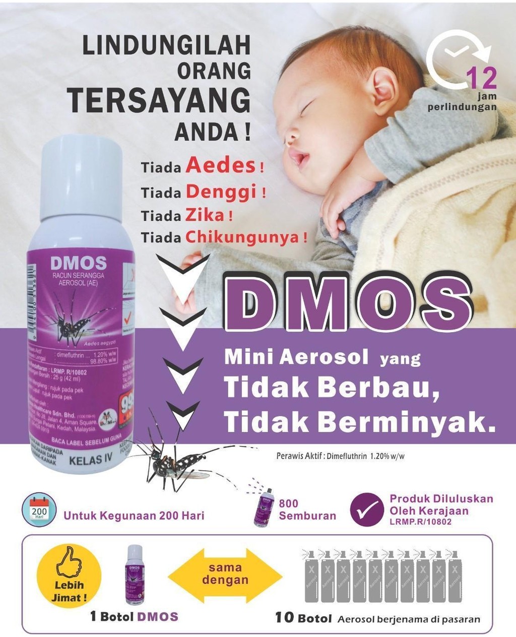 DMos Mosquito Spray. Spray Repellent. Ubat Nyamuk. Spray Halau Nyamuk Lipas Serangga. Spray ...