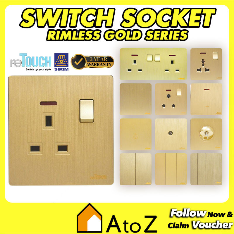 (SIRIM) Retouch Ultra Rimless Switch Socket 1/2/3/4 Gang 1/2Way Wall ...
