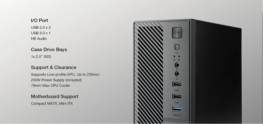 Tecware Core Mini Matx Itx Mini Case Pc Casing Sff Small Form Factor 250w Psu Twca Corem Bk