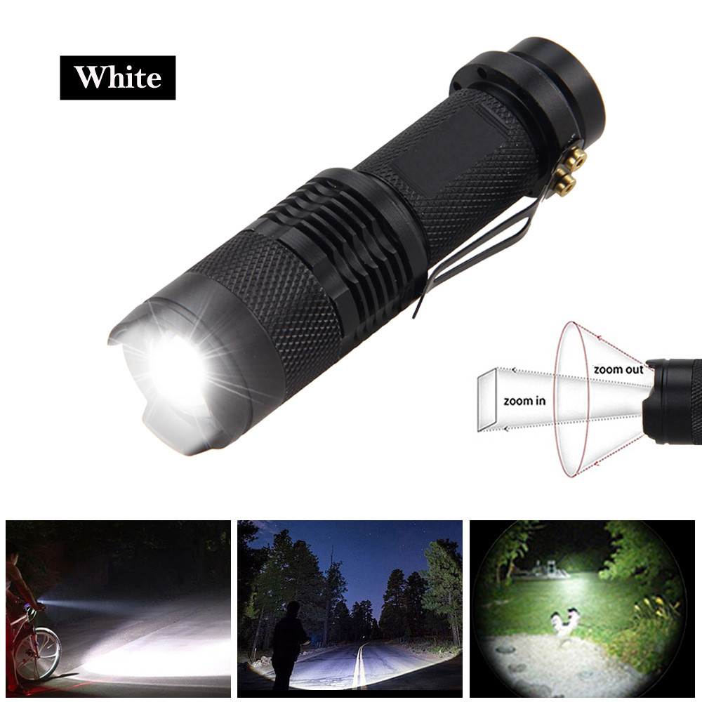 Zoomable LED Flashlight Waterproof Green/Red/White/UV 395nm Torch Clip ...