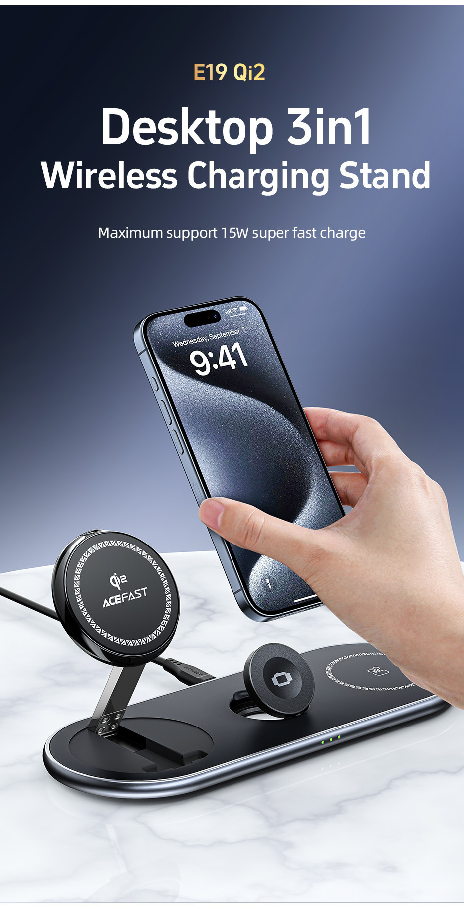 ACEFAST E19 3in1 Magnetic Wireless Charger Station for Phone 15 14 Pro Max 12 13 Mini Desktop ...