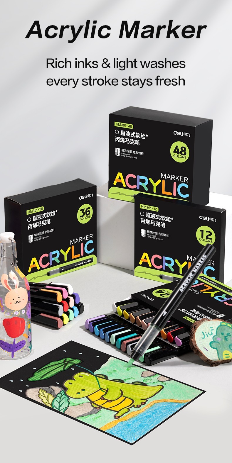 Deli Acrylic Paint Marker Soft Tip Pen Paint Drawing Colouring Painting ...