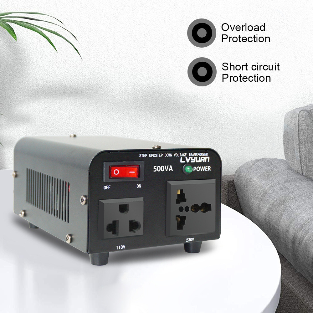 500VA Household Voltage Transformer 110V to 220V Step Up & Down Transformer Portable Supply ...