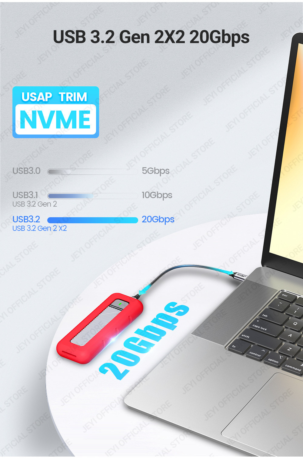 JEYI 20G M.2 NVMe SSD Enclosure with Silicone Protector Cover, USB C 3. ...
