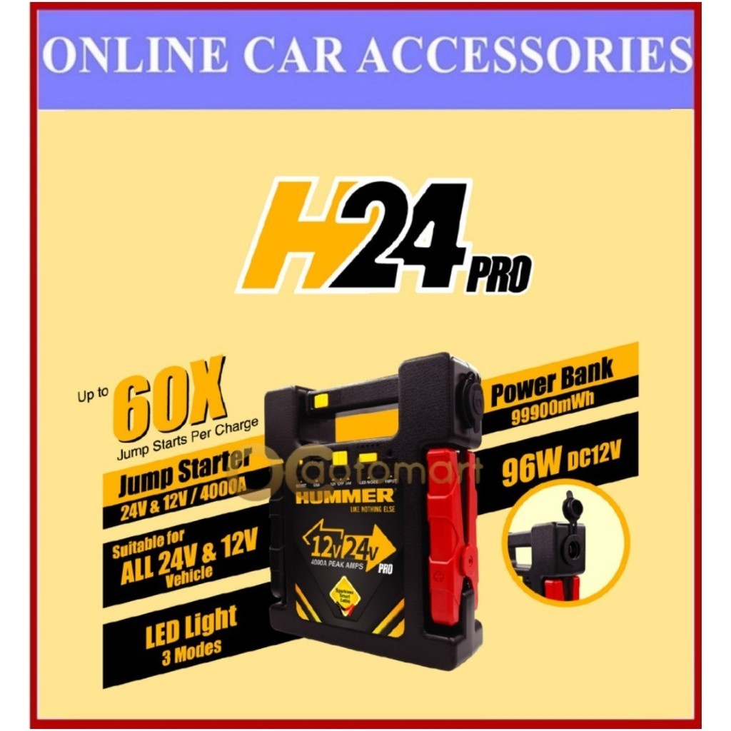 HUMMER H24 PRO 27000mAh Powerbank 12V or 24V Jump Start Vehicle / Truck ...
