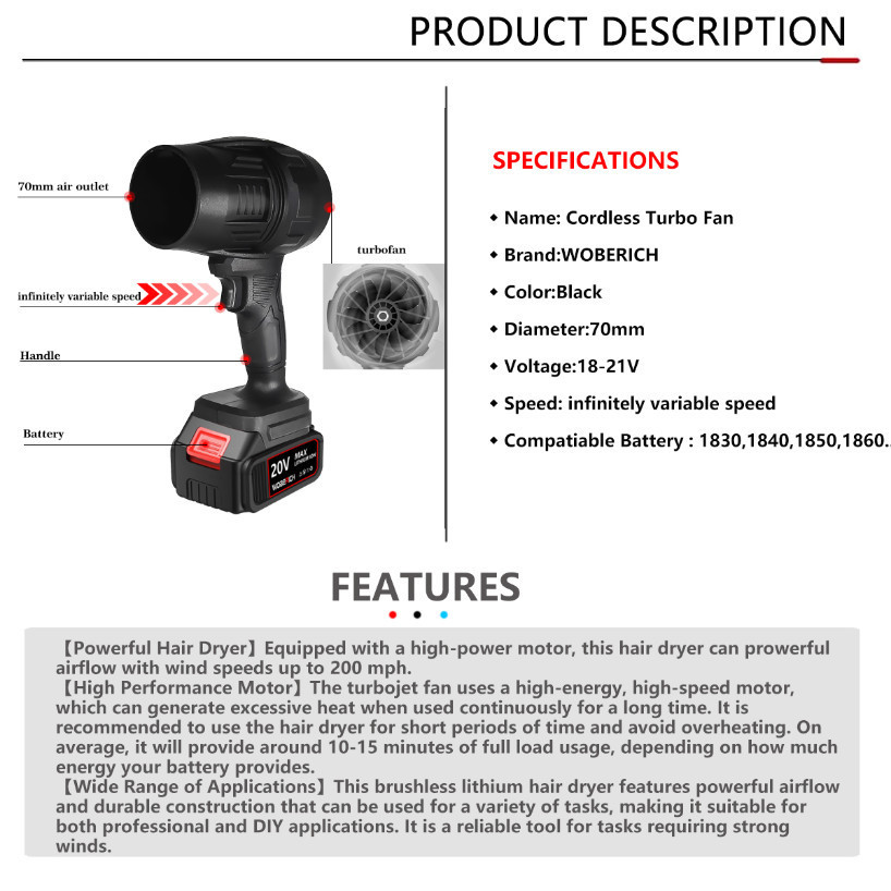 (Battery include) Ultra-Violent Fan 1050W Handheld Car Hair Dryer ...