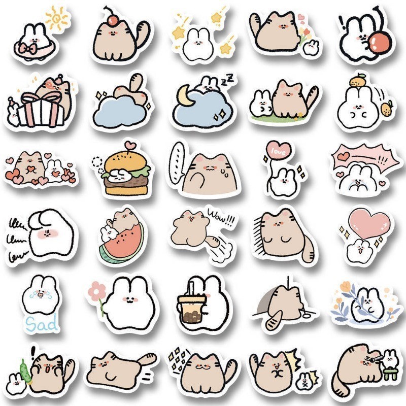[ Featured ] 58Pcs Cute Cat Bunny Stickers - Students Stationery ...