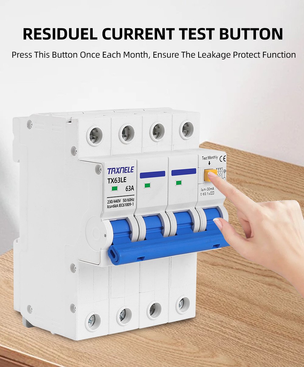 RCBO 63A 380V 4P Residual Current Circuit Breaker MCB 30mA Overload ...