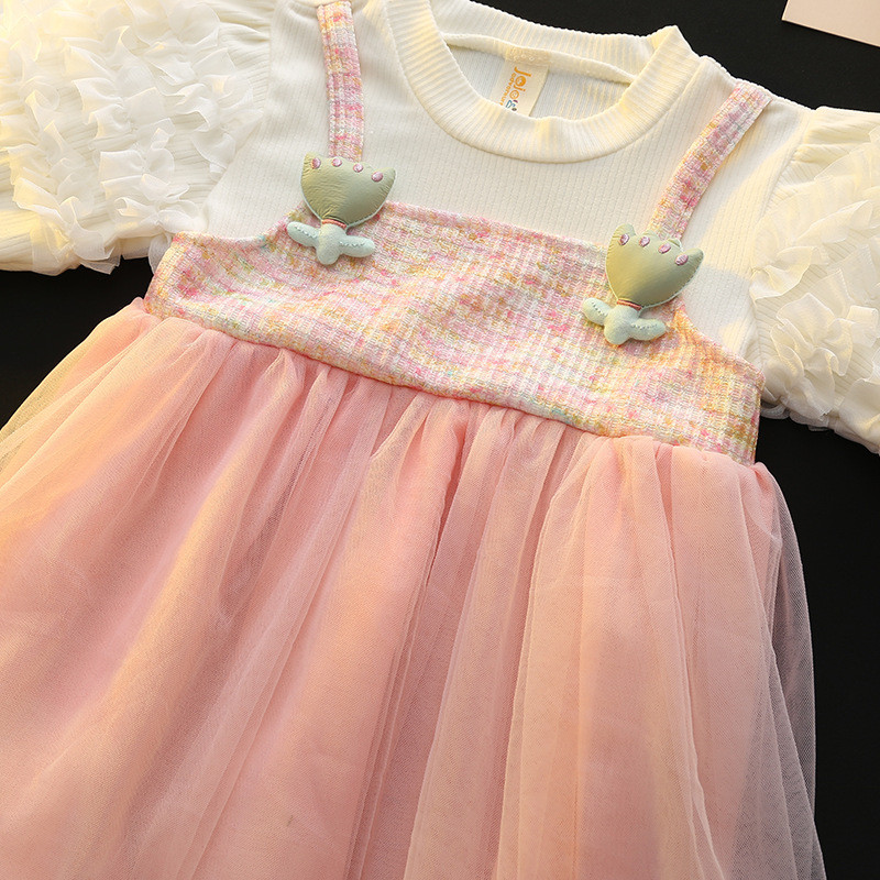 Baby Girl Korean Outfit Flower Decorated Gauze Dress Kids Princess ...