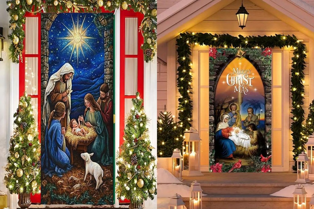 RC~ Indoor Outdoor Banner Christmas Door Cover Christmas Nativity Door ...