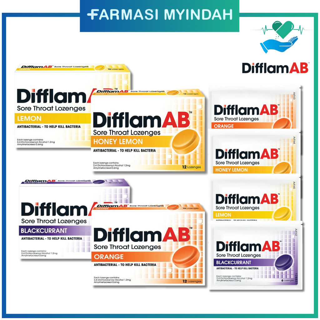 Difflam AB Sore Throat Lozenges Orange/ Lemon/ Blackcurrant/ Honey ...