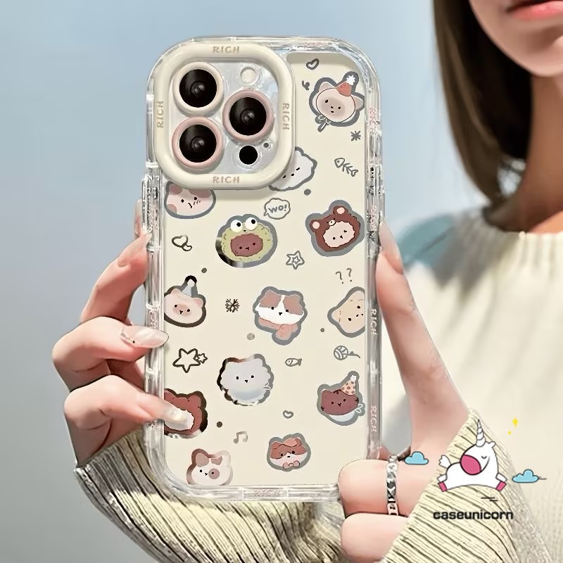 Cute Bow Cartoon Kitten Puppy Dog Bear Funny Doodle Case Compatible for ...