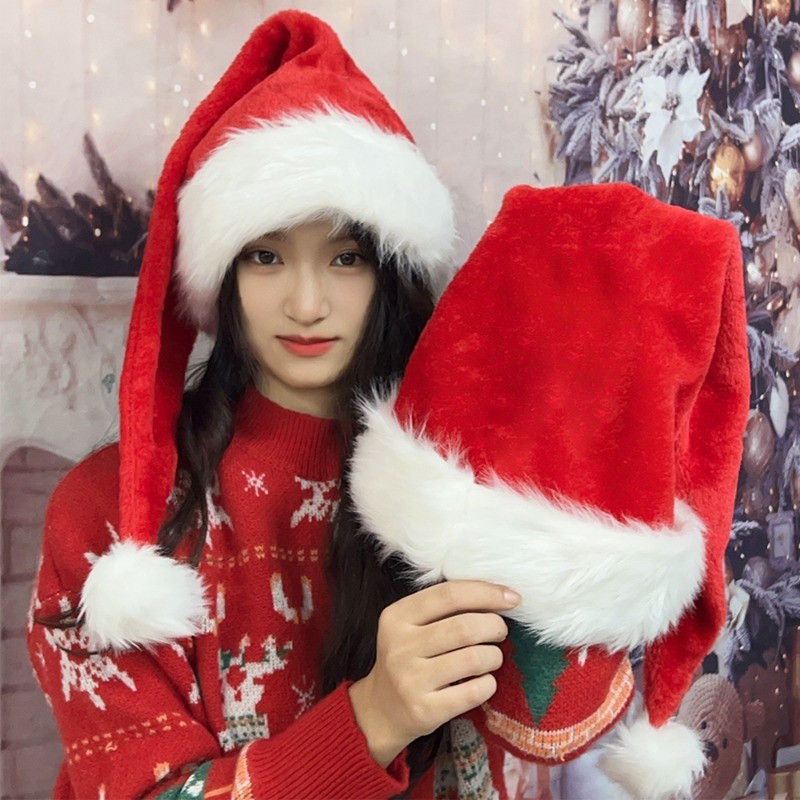 Fashionable Cute Extra Long Plush Christmas Hat- Classic Versatile Red ...