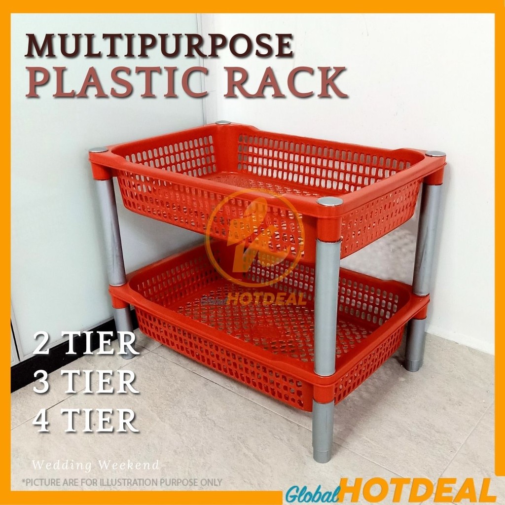 Plastic Rack 2 / 3 / 4 Tier Storage Rack Vegetable Stackable Storage ...