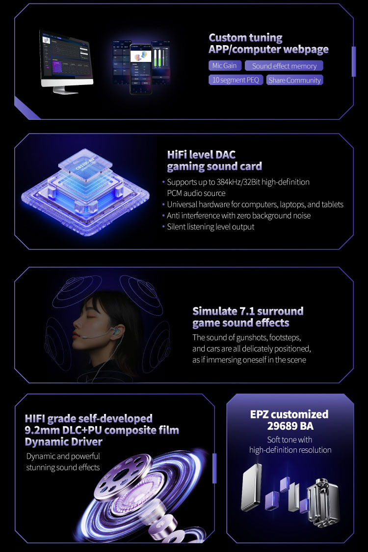 EPZ G30 In-Ear Gaming Headphones Earphones HiFi Music Esports Sound ...